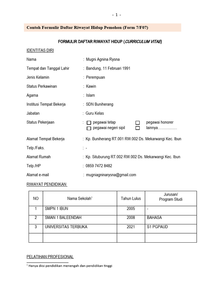Formulir Daftar Riwayat Hidup Pemohon 0 | PDF