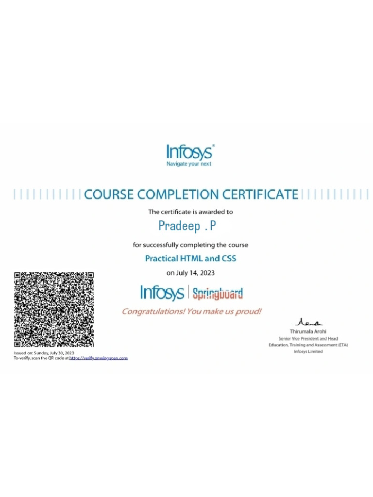 Infosys Certificate Image | PDF