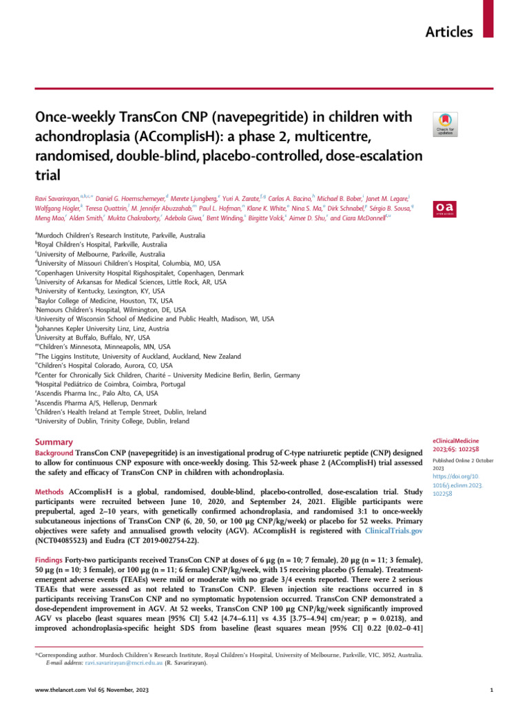 Once Weekly TransCon CNP Navepegritide in Children With Achond - 2023 ...