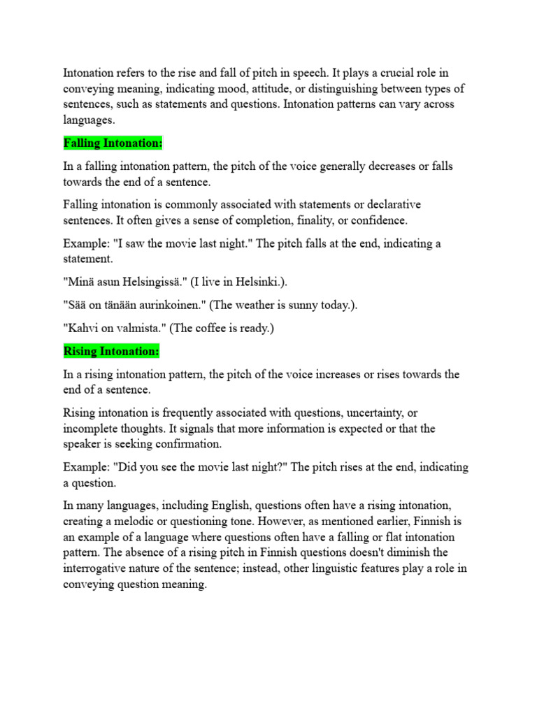 Raising and Falling Intonation | PDF