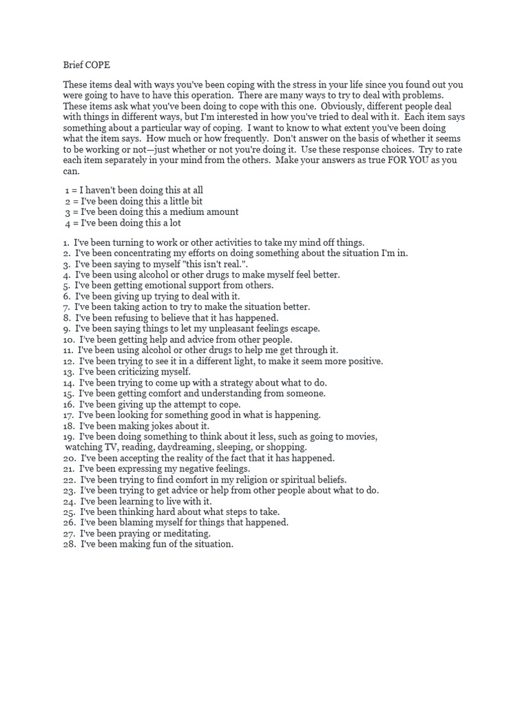 Brief COPE Inventory for Stress Management | PDF | Mind | Feeling