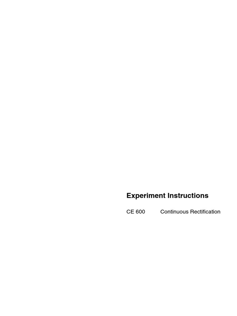 Continuous Rectification Experiment Guide | PDF | Distillation | Heat Exchanger