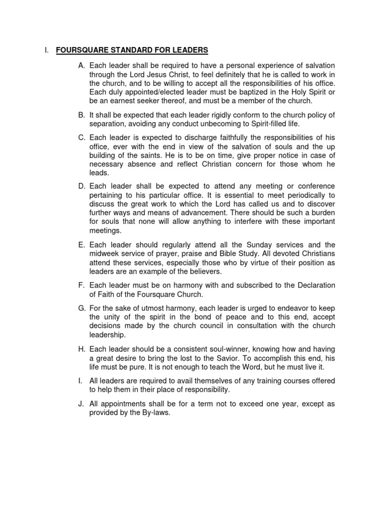Foursquare Leadership Standards Guide | PDF | Baptism With The Holy ...