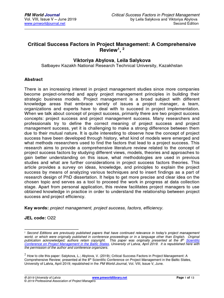 Critical Success Factors in Project Management | PDF | Project ...