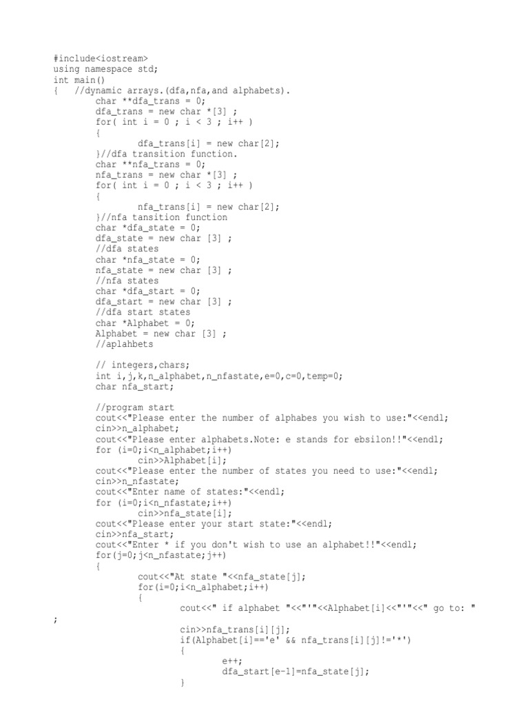 Nfa To Dfa in C++ | PDF