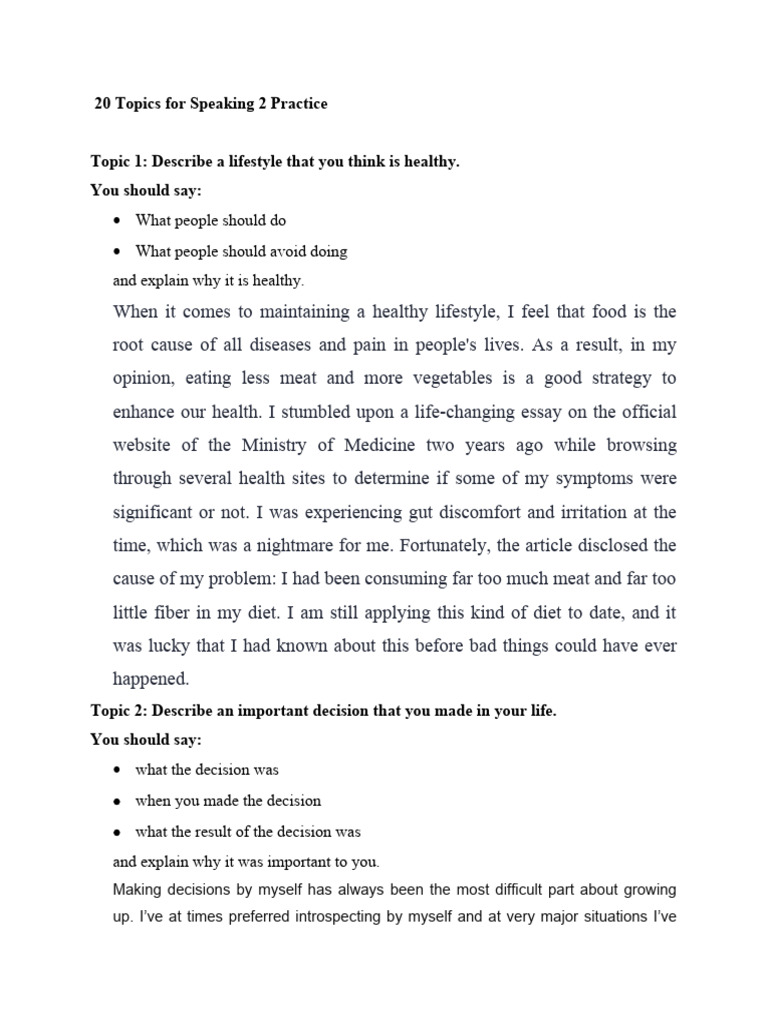 20 Topics For Speaking 2 Practice | PDF | Air Pollution