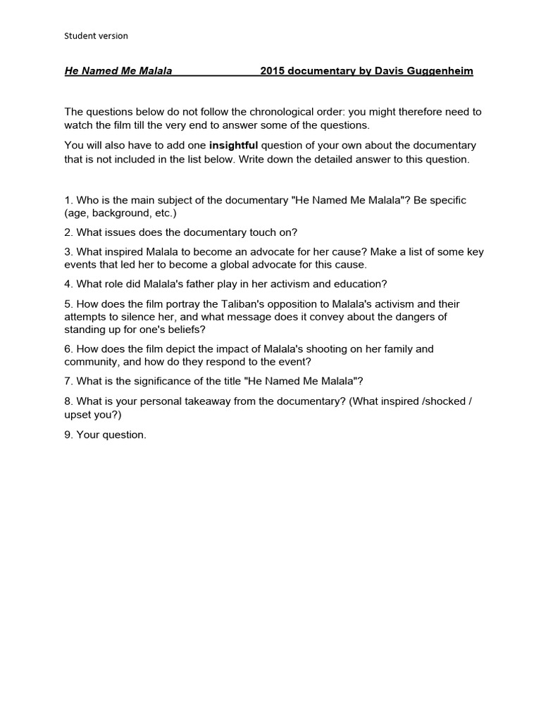 He Named Me Malala Student Version | PDF