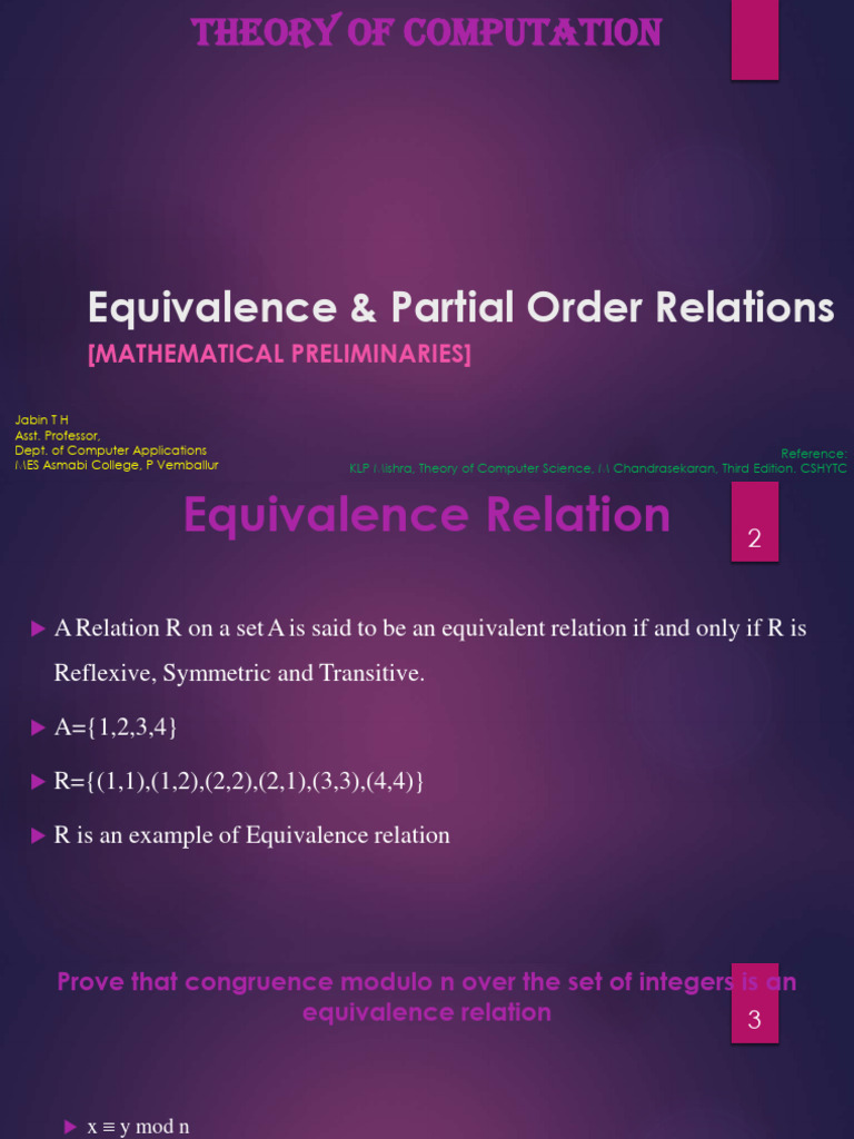 Module 1 Part 4 - Equivalence and Partial Order Relations | PDF ...