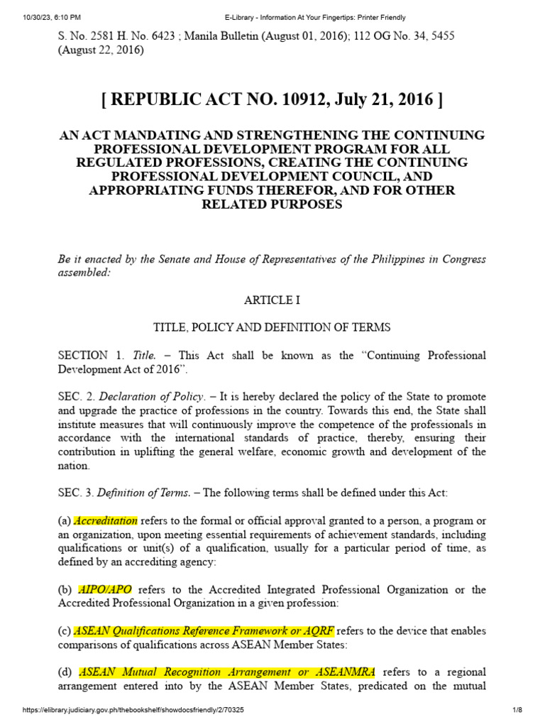 Professionals' CPD Act Overview | PDF | Professional Development | Learning