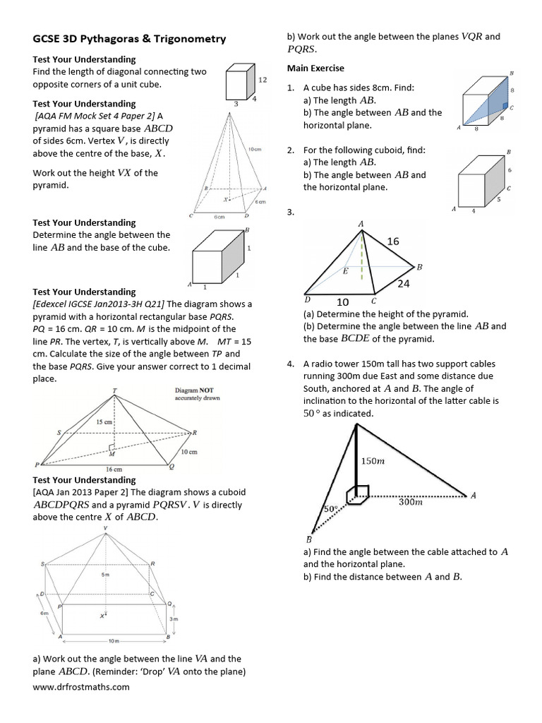 GCSE 3DTrigAndPythagoras | PDF | Triangle | Angle
