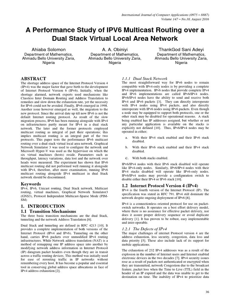 A Performance Study of IPV6 Multicast Ro | PDF | I Pv6 | Internet Protocols