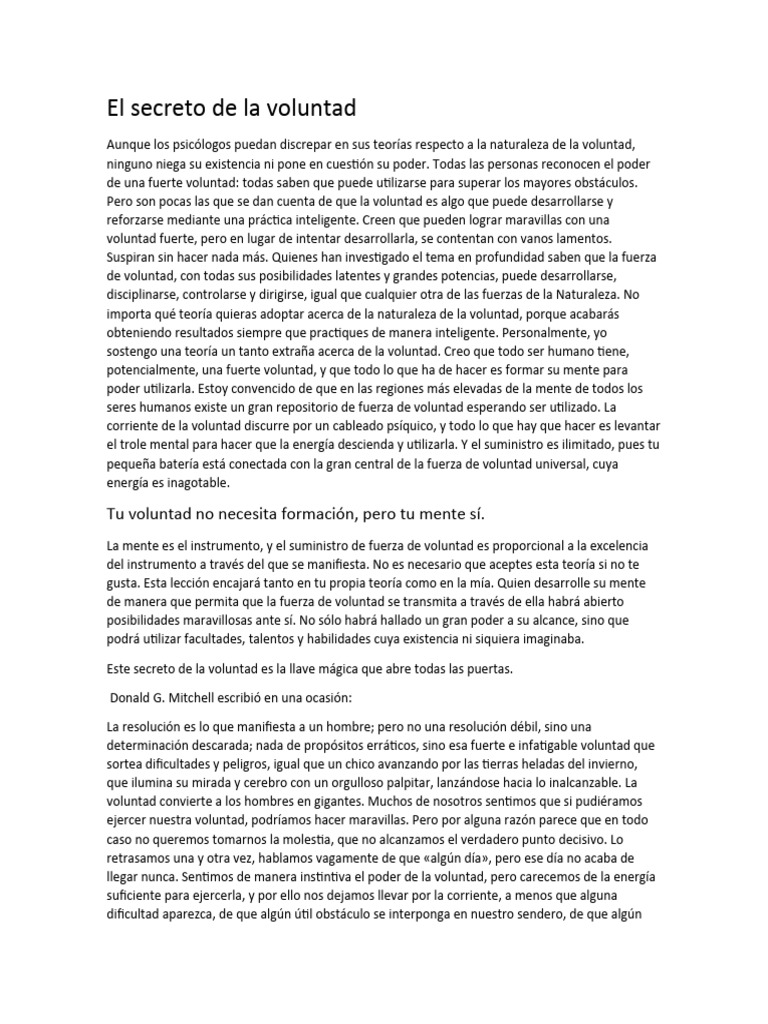 El Secreto de La Voluntad | PDF | Mente | Pensamiento