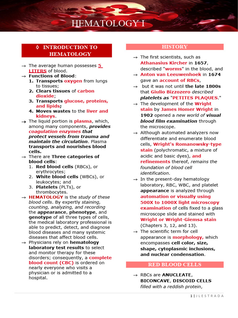 Introduction To Hematology | PDF | White Blood Cell | Blood Cell