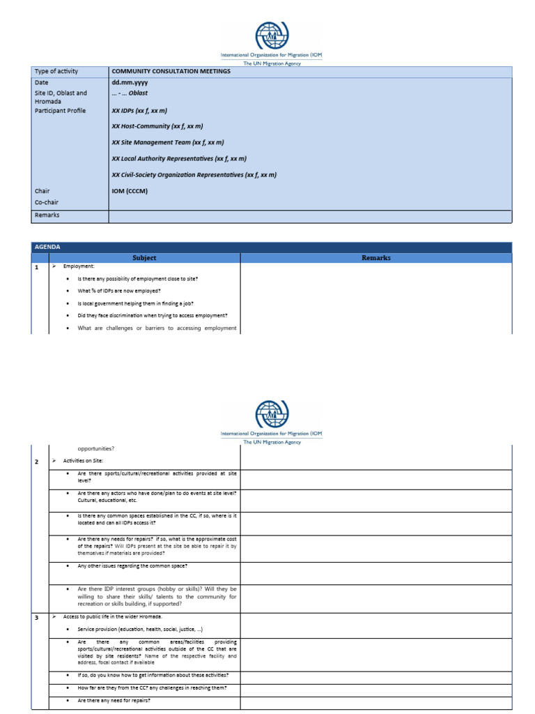 Community Consultation Meetings Tool - Template | PDF
