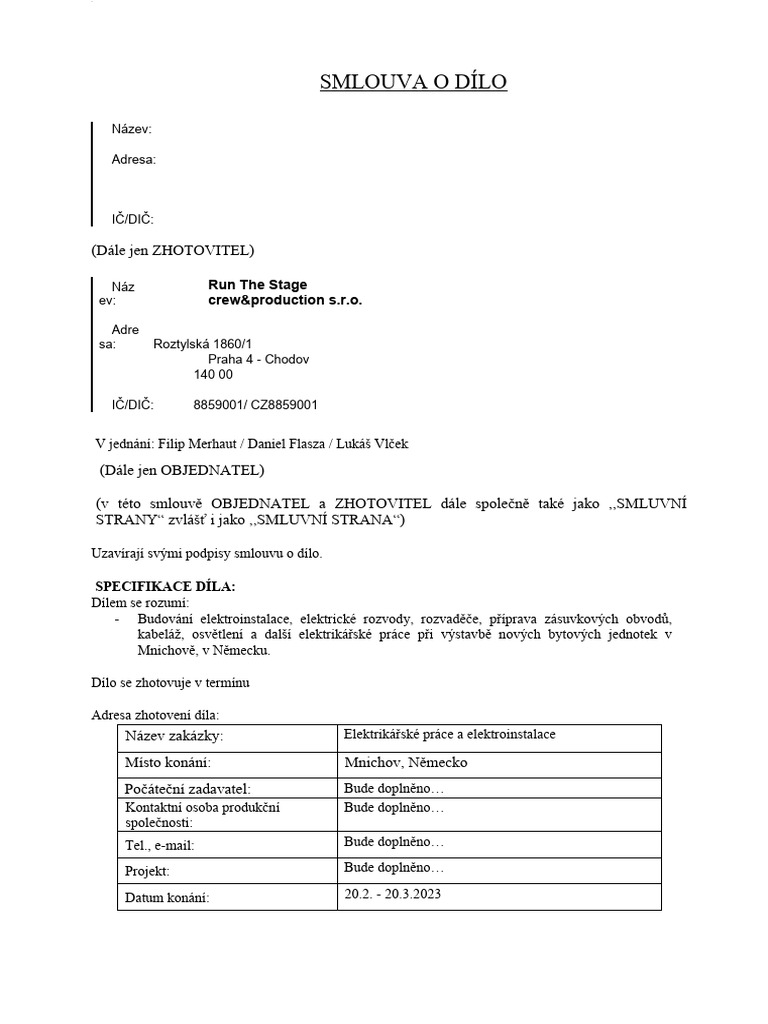 Smlouva o Dílo ČJ - 2022 - Jan Marek | PDF