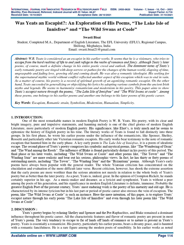 IJIRMF202110021 | PDF | W. B. Yeats | Poetry