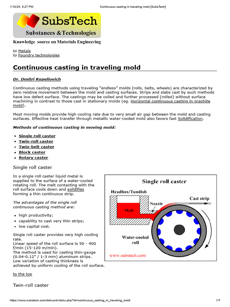 Continuous casting in traveling mold [SubsTech] | PDF | Metals | Secondary Sector Of The Economy