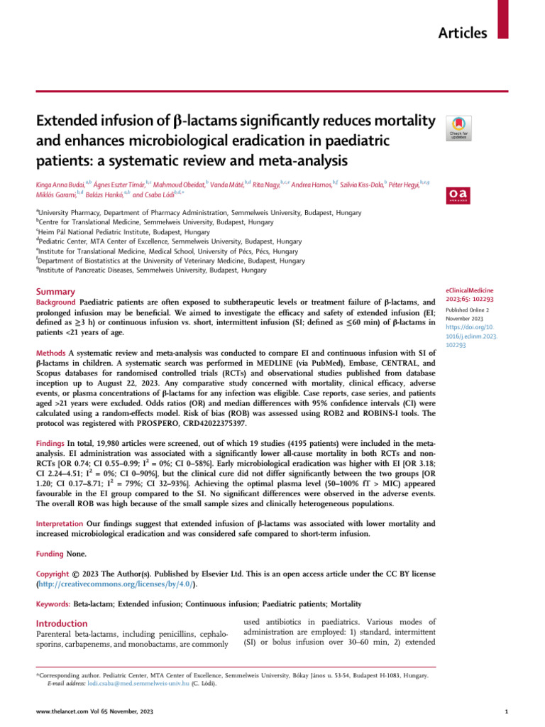 Extended Infusion of - Lactams Significantly Reduces Mortality A - 2023 ...