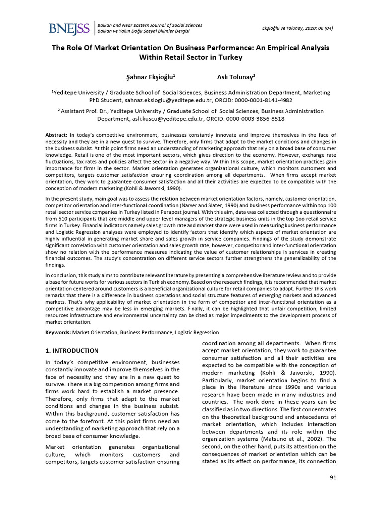 The Role of Market Orientation On Business Performance | PDF | Marketing | Market (Economics)