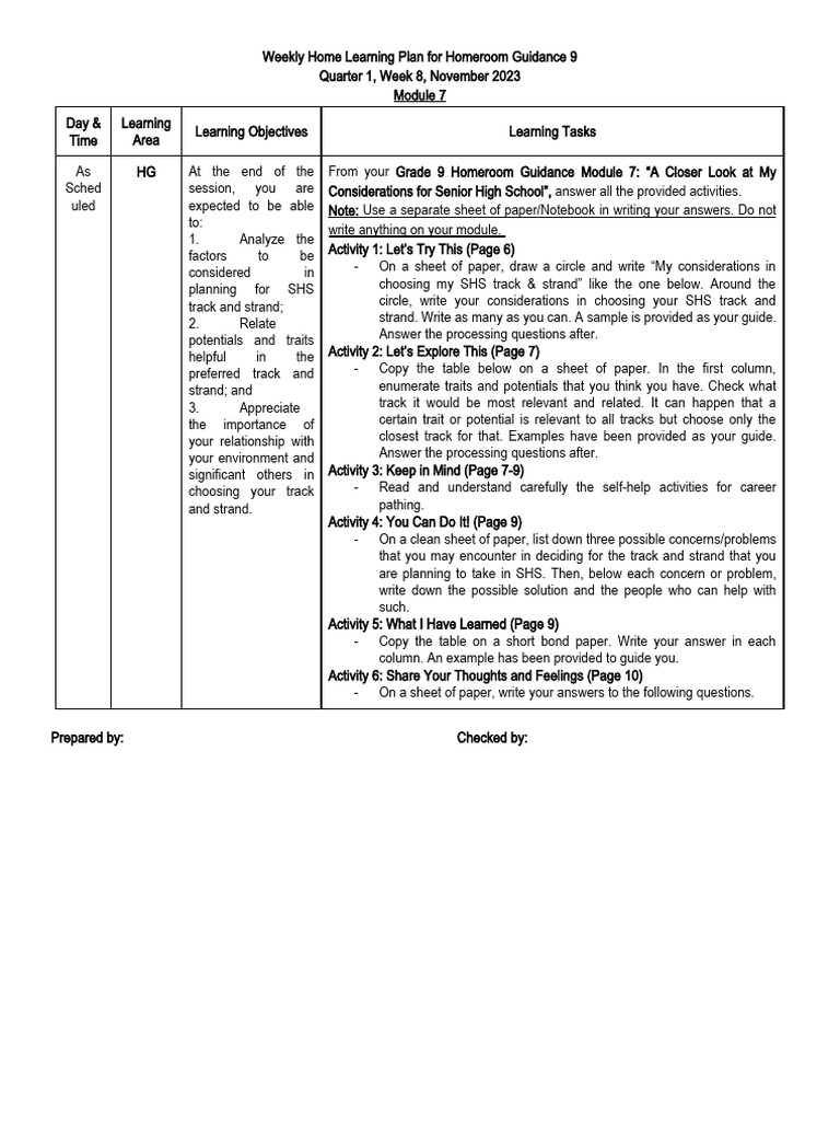 WHLP HG9 Q1 Mod 7 WK 8 | PDF | Thought | Psychology