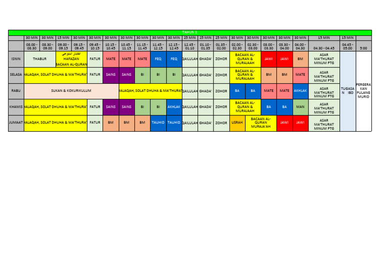 Jadual Waktu Tahun 1 Pdf