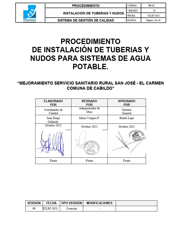 PR-08. Instalación de Tuberías Rev 1 | Descargar gratis PDF | Tubería (transporte de fluidos ...