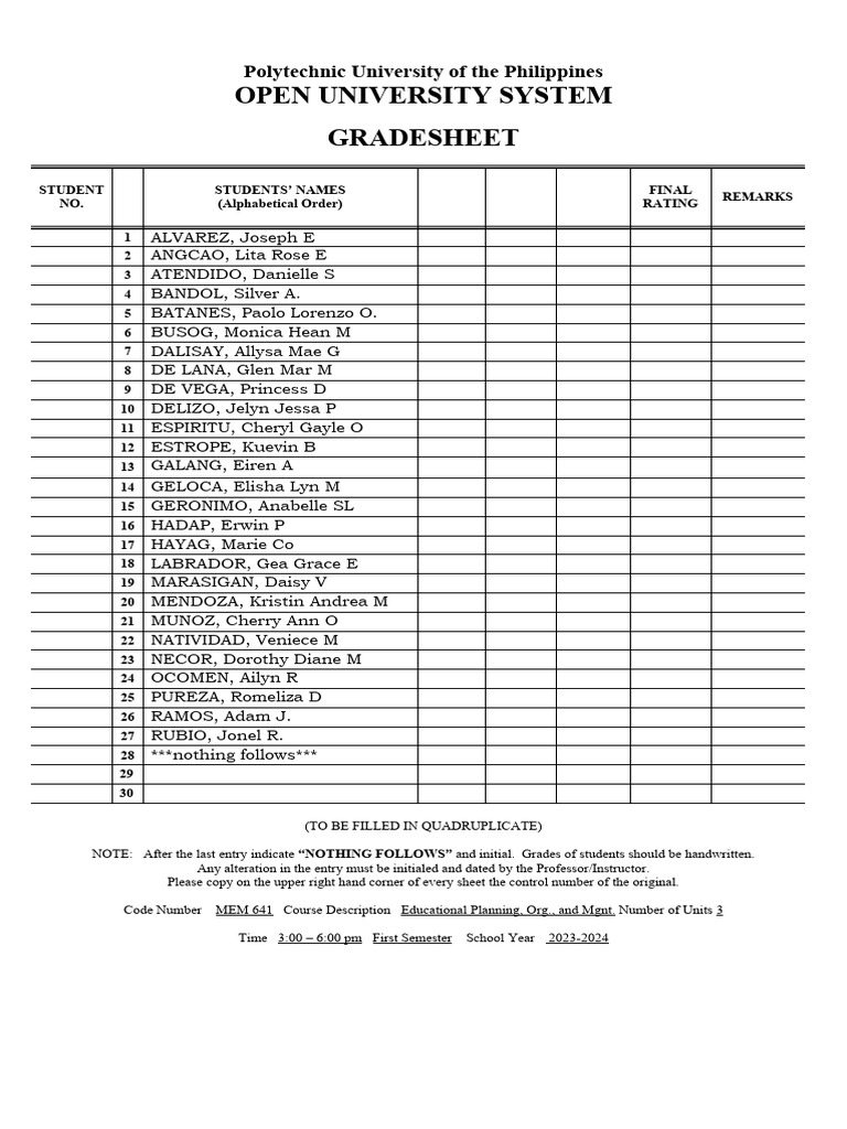 MEM Final Classlist | PDF