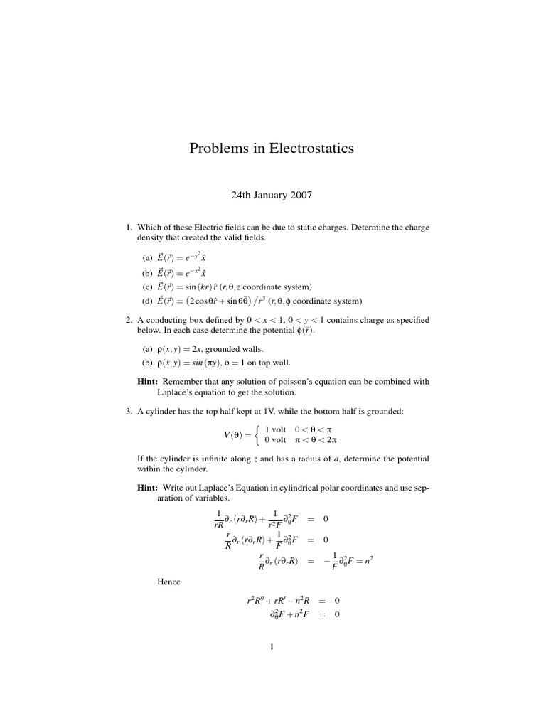 Problems 1 | PDF | Coordinate System | Electrostatics