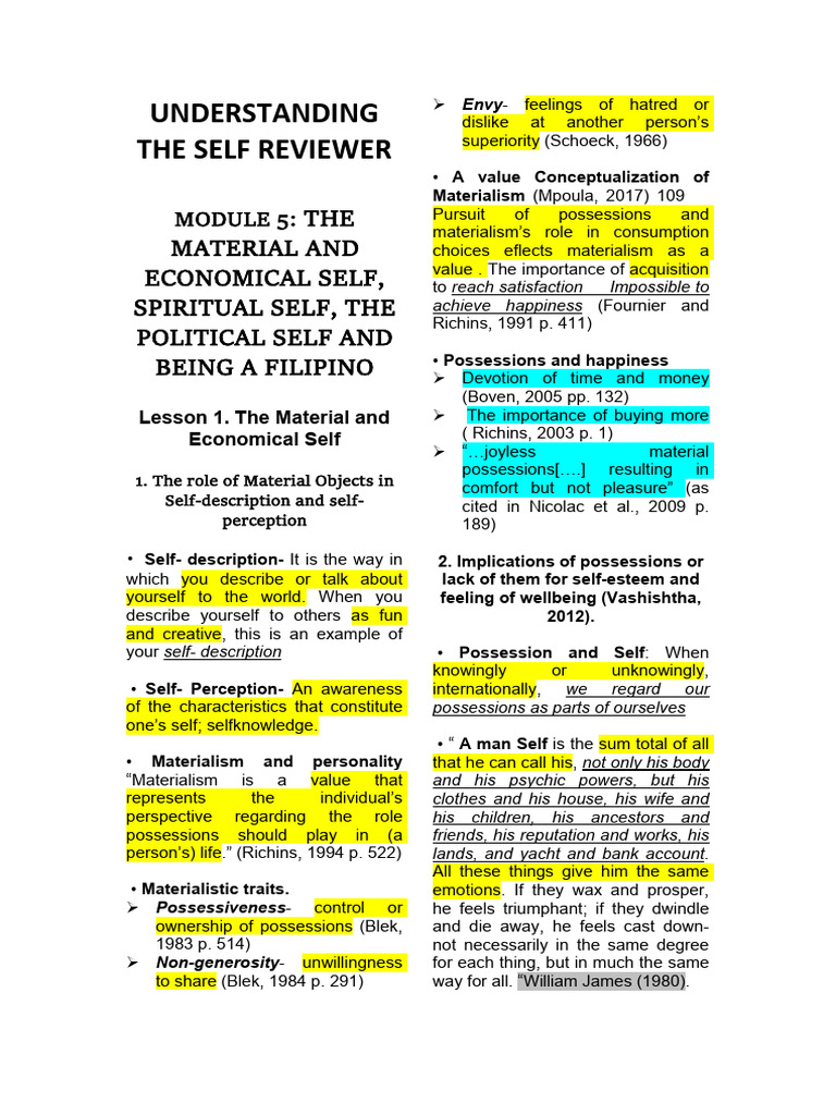 Understanding The Self Reviewer Midterm | PDF | Self Esteem | Self Concept