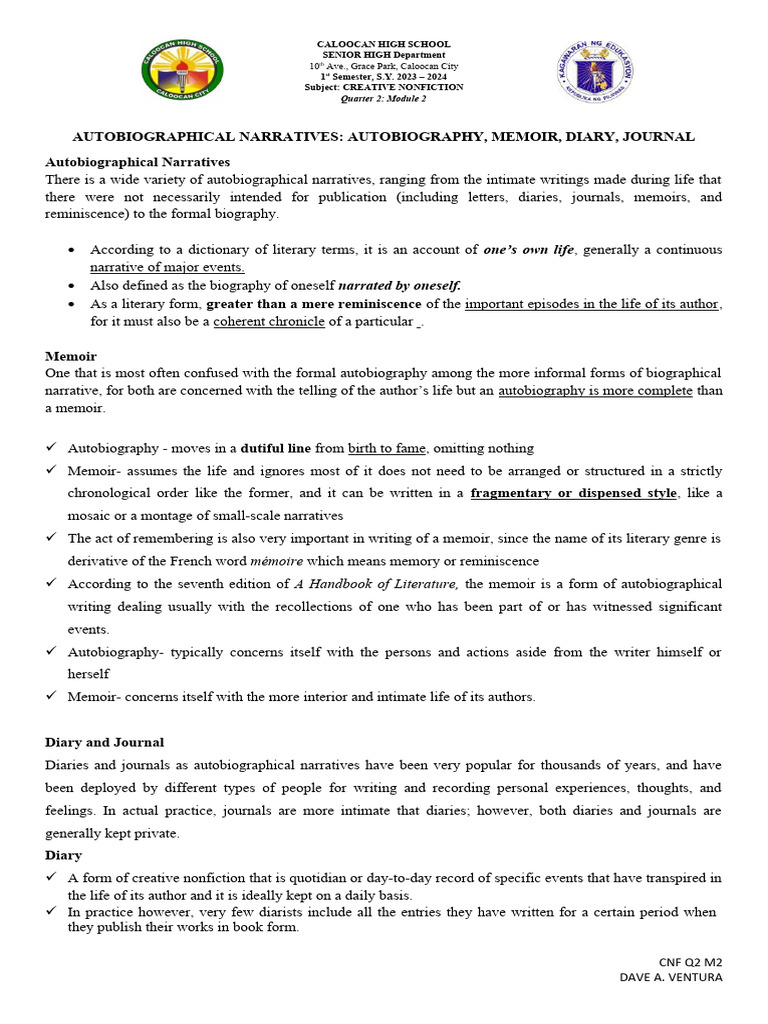 CNF Quarter 2 Module 2 | PDF | Biography | Autobiographies