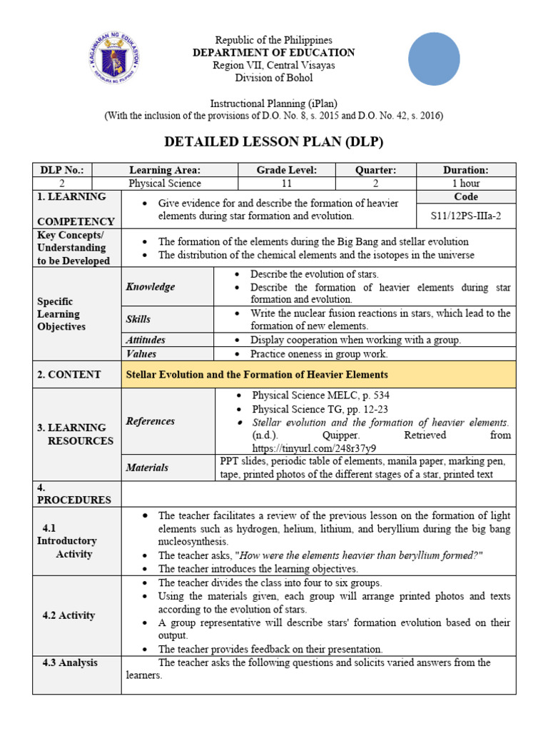 PLP Ps q3 Wk1 Day2 | PDF | Stars | Supernova