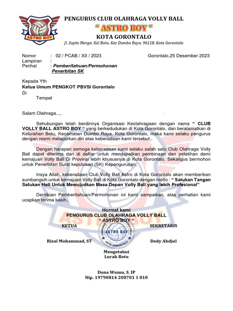 Surat Permohonan Penerbitan SK | PDF