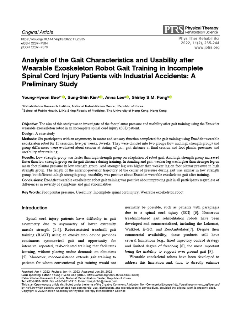 Analysis of The Gait Characteristics and Usability After Wearable ...