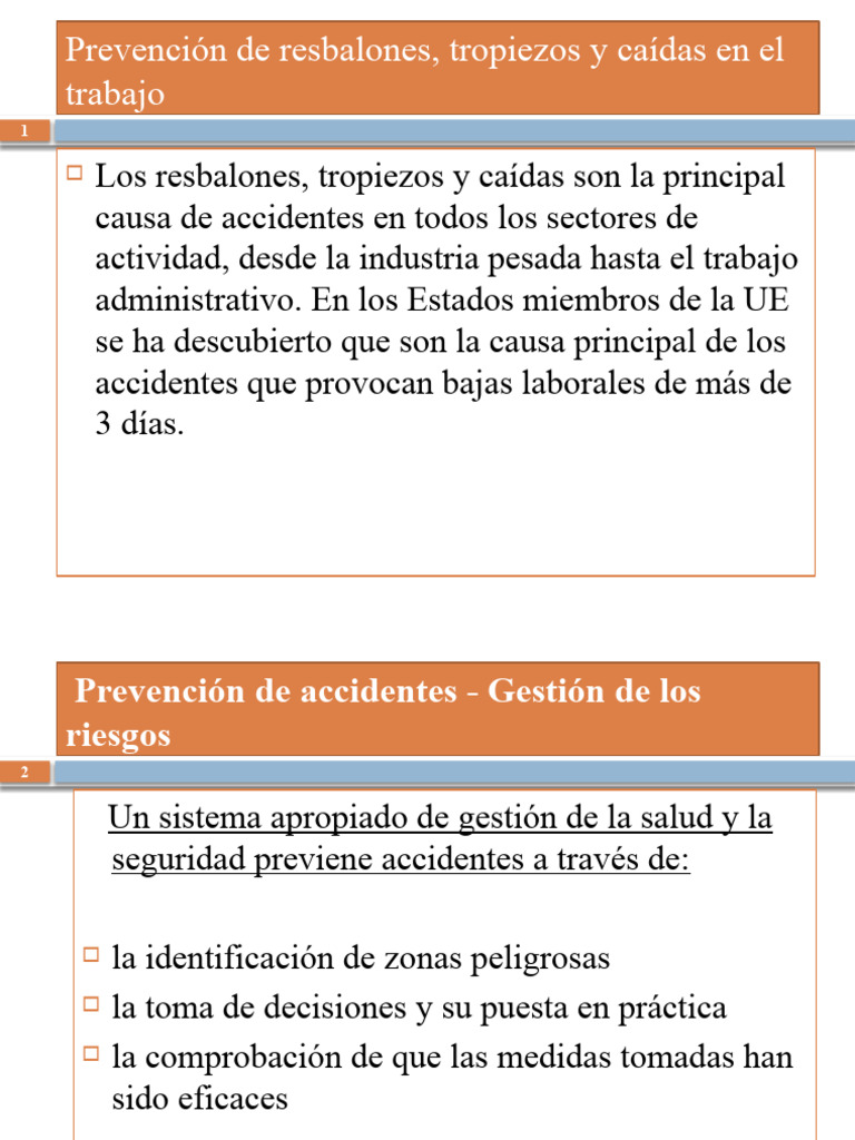 Prevención de Resbalones, Tropiezos y Caídas en | PDF