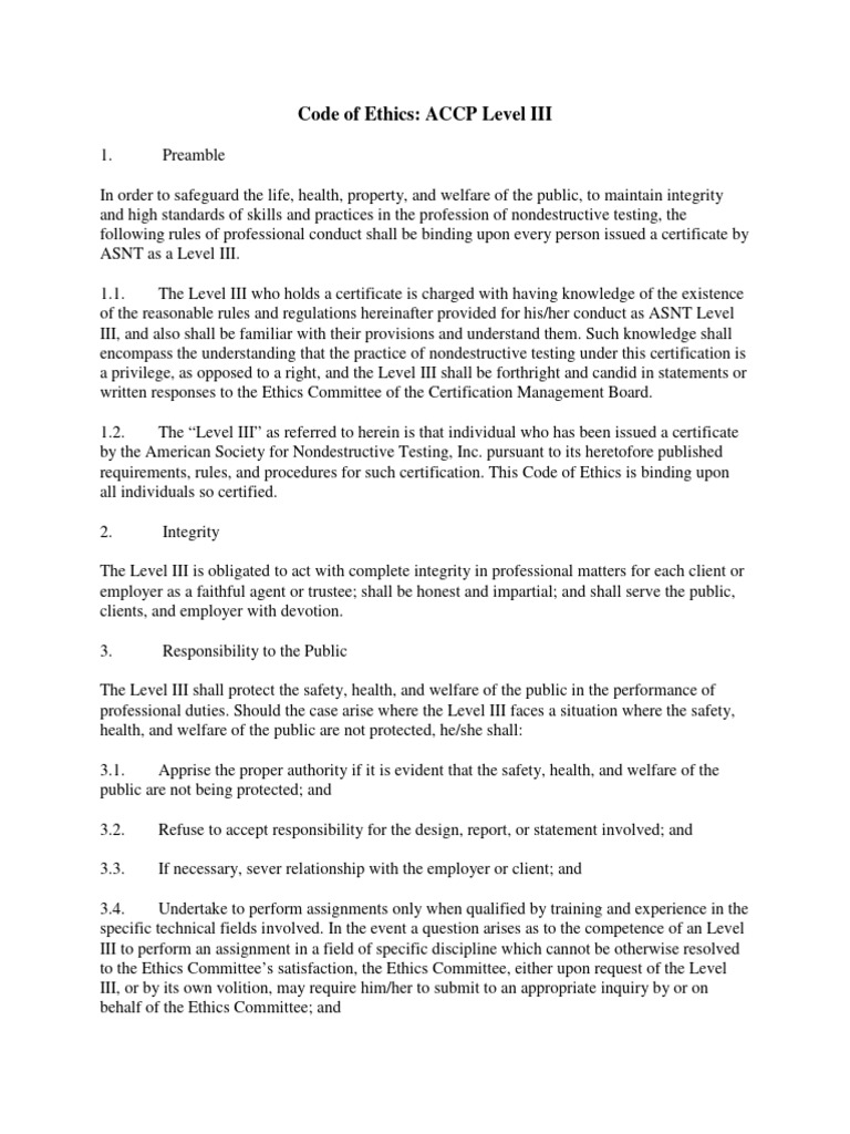 ACCP-L3_Code-of-Ethics | PDF | Employment | Conflict Of Interest