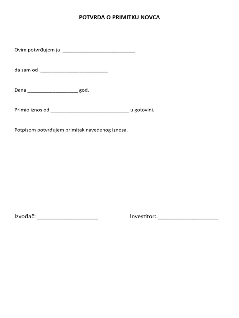 Potvrda o Primitku Novca | PDF