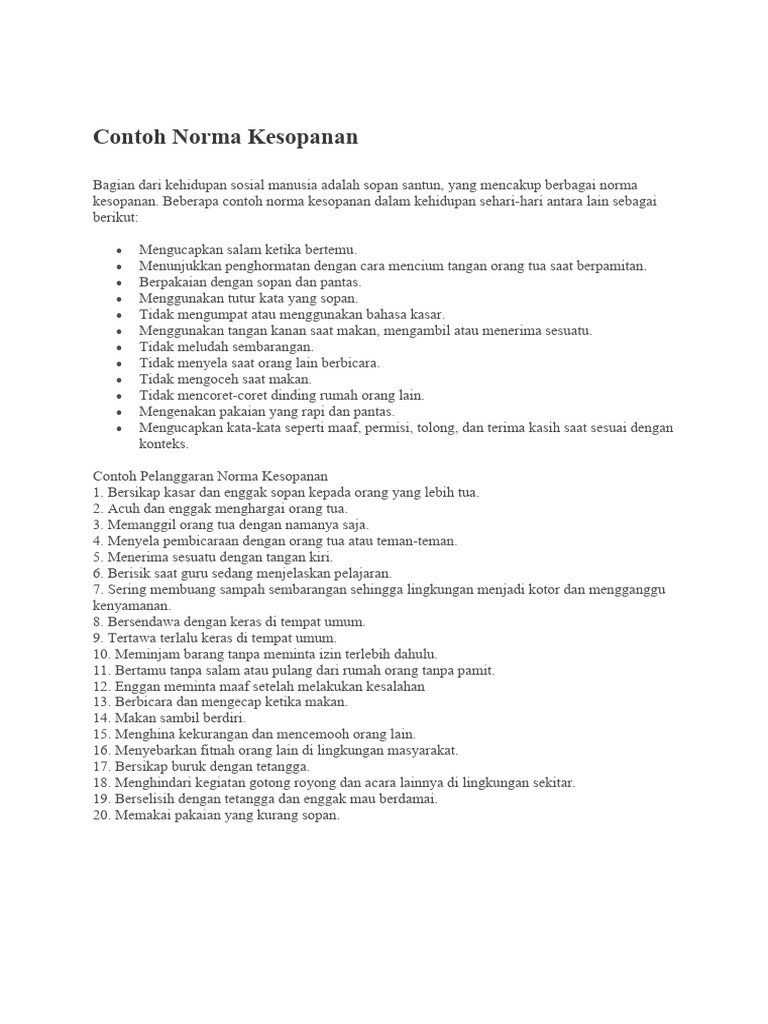 Contoh Norma Kesopanan | PDF