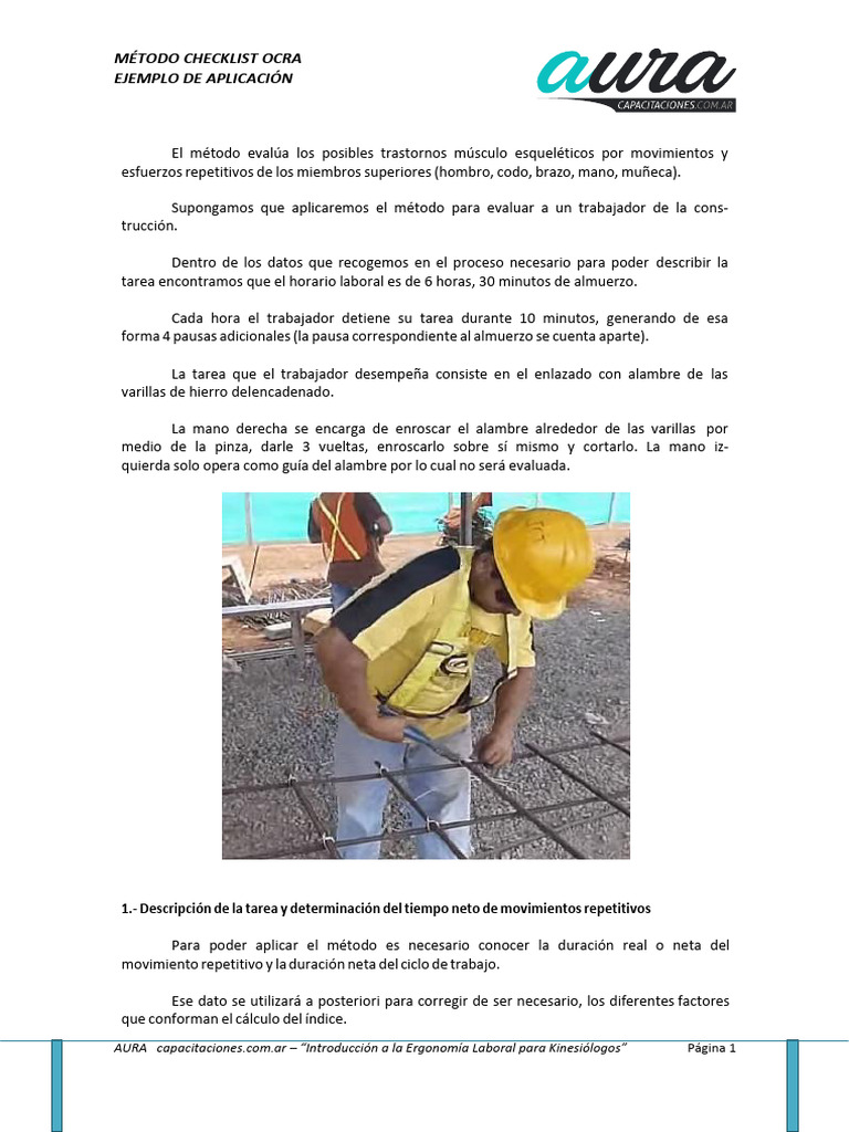 6-Método Ocra Checklist Ejemplo de Aplicación Corregido VT | PDF ...