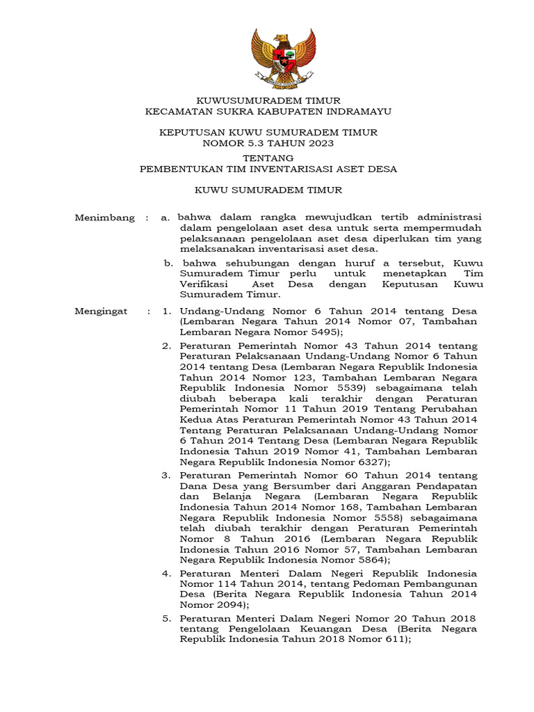 Format Keputusan Kuwu Tim Inventarisasi Aset Desa | PDF