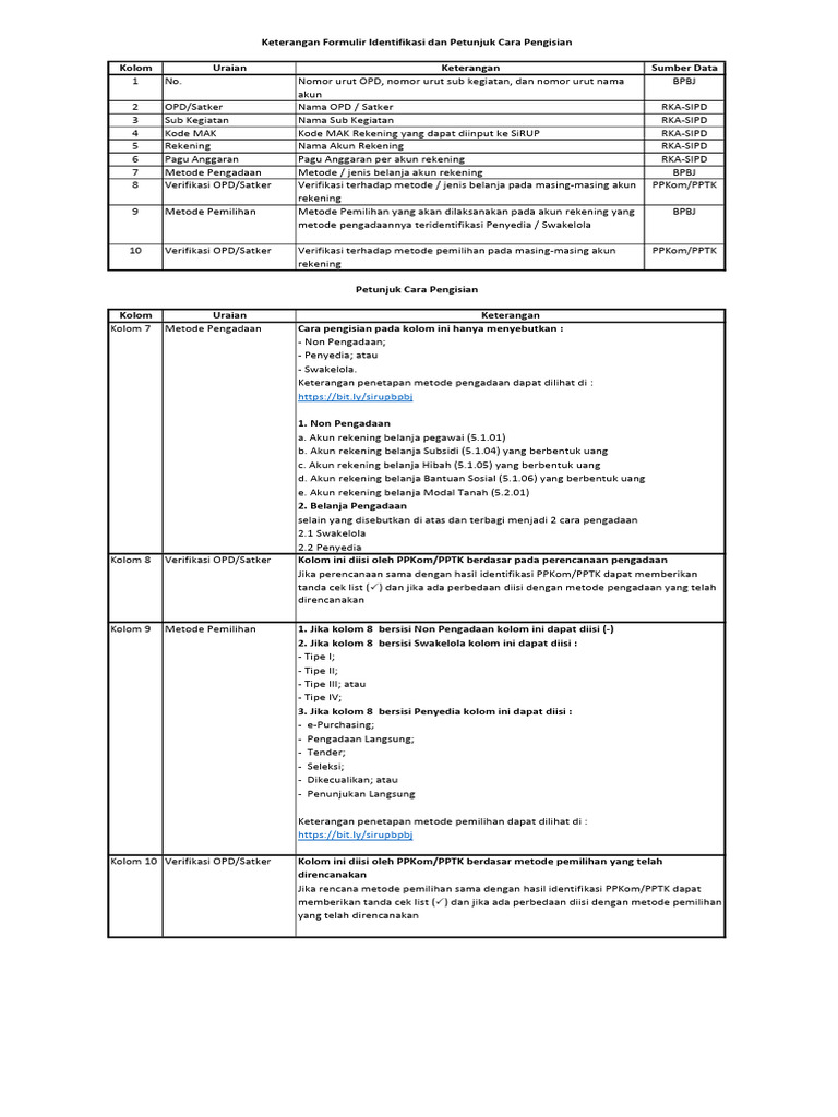 Petunjuk Pengisian Identifikasi Pemaketan | PDF