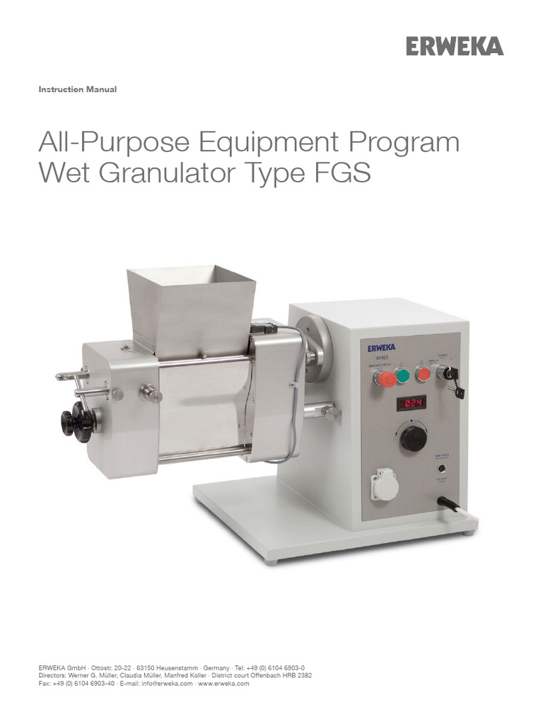 Erweka Wet Granulator FGS - Manual | PDF | Screw