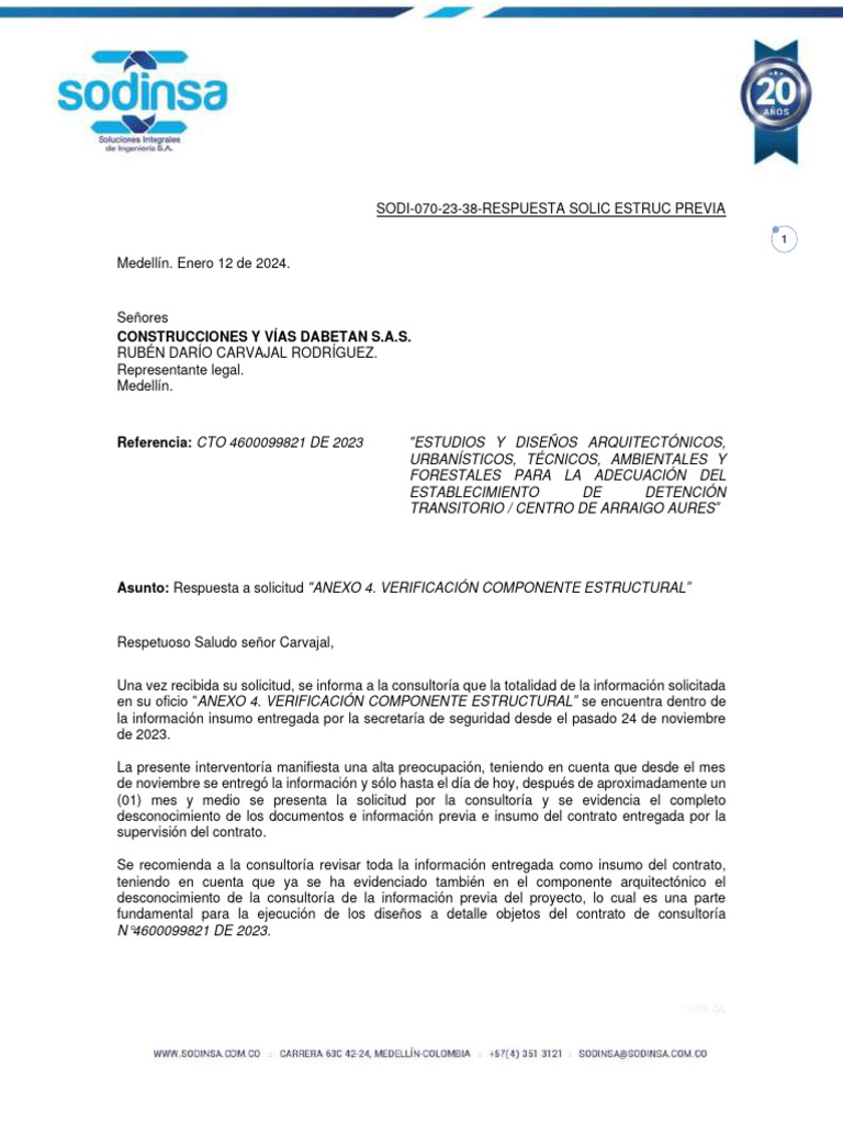 Sodi-070!23!38-Respuesta Solic Estruc Previa | PDF | Diseño | Software