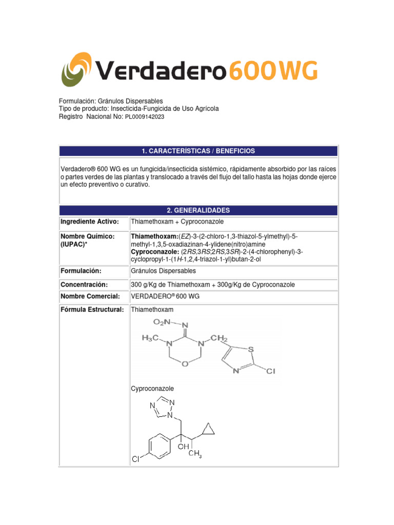 Verdadero 600 WG Ficha Tecnica Agosto 23 | PDF | Agua | café