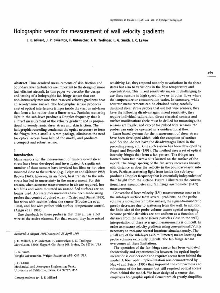 Experiments in Fluids Millerd, 1996 | PDF | Shear Stress | Stress ...