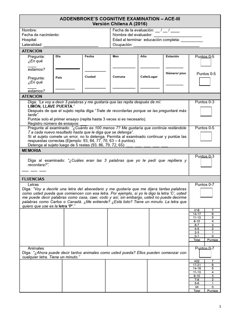 Ace Iii Chile | PDF | Asunto (gramática) | Ciencia cognitiva