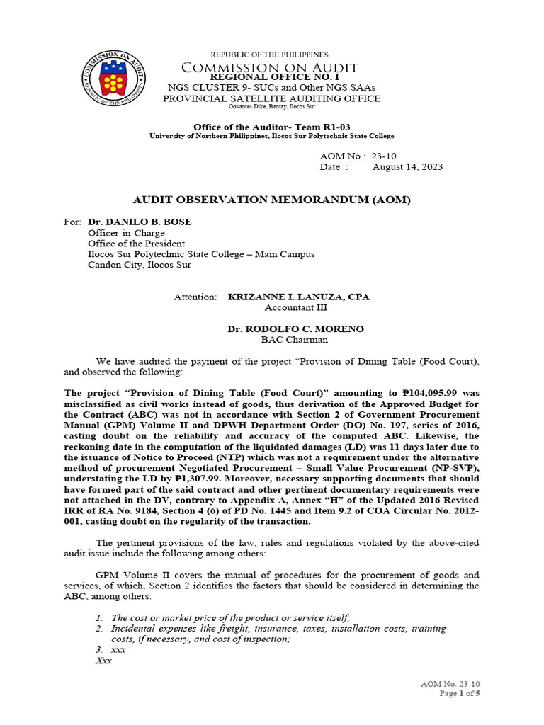AOM Draft 23-10 (NLPSC - Interim) | PDF | Procurement | Cost