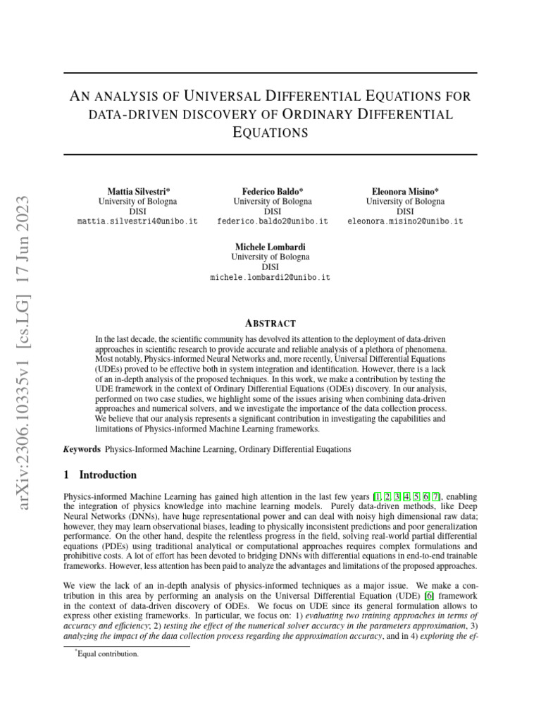 An Analysis of Universal Differential Equations For | PDF | Partial Differential Equation ...
