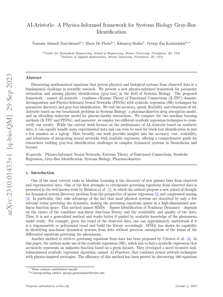 AI-Aristotle - A Physics-Informed Framework For Systems Biology Gray-Box | PDF | Regression ...