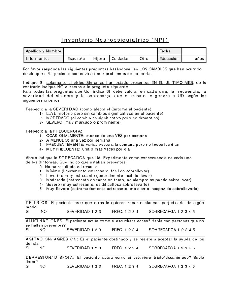 Inventario Neuropsiquiatrico (NPI-Q) | PDF | Enfermedades y trastornos ...