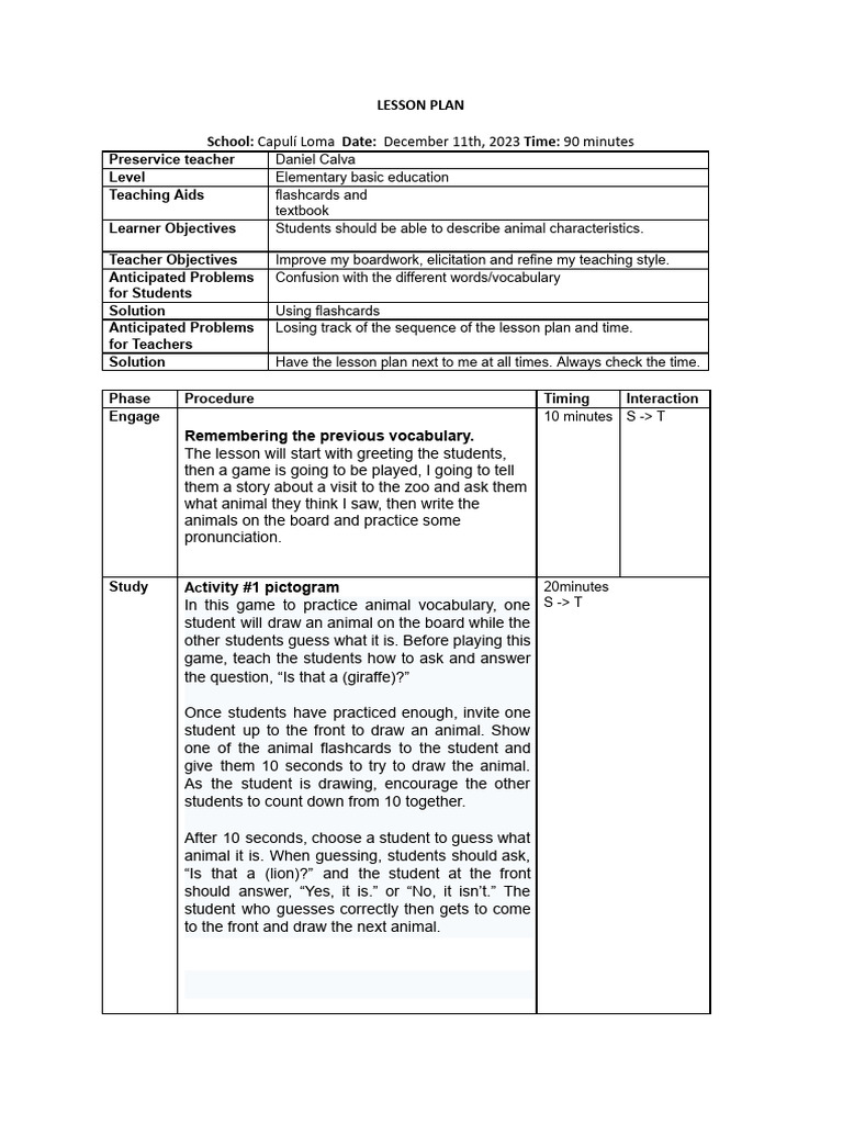 Lesson Plan 4th Grade 11-12-23 | PDF | Lesson Plan | Flashcard
